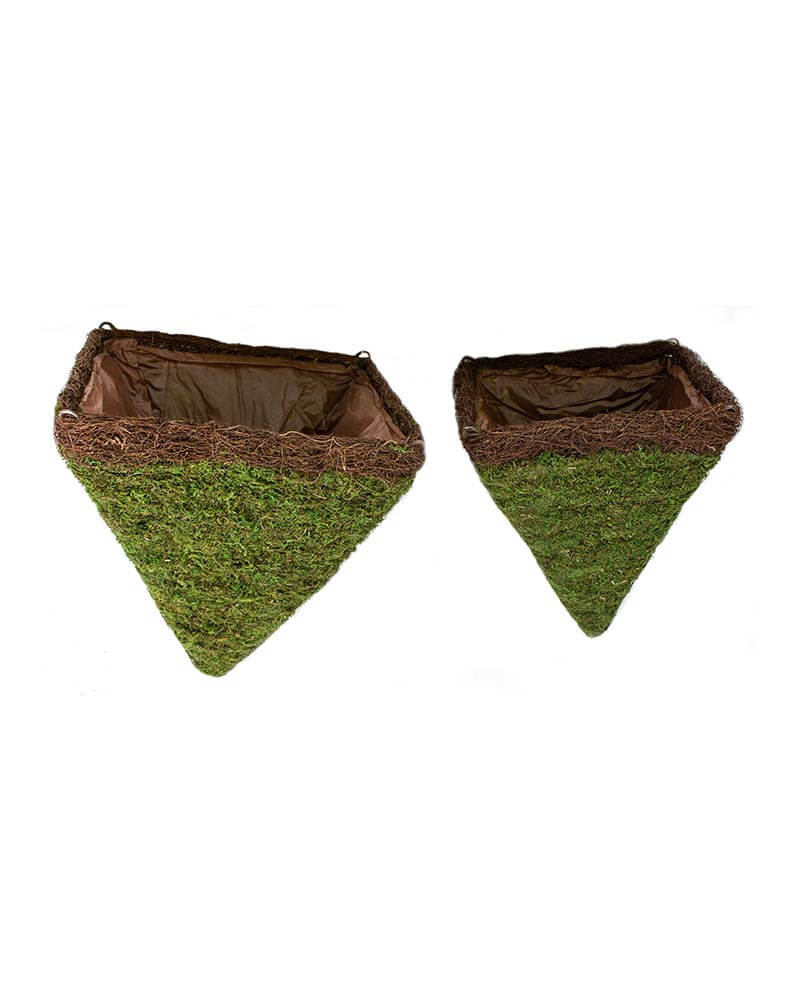 SuperMoss | MossWeave Pyramid Hanging Basket, Wicker Rim, Set of 2
